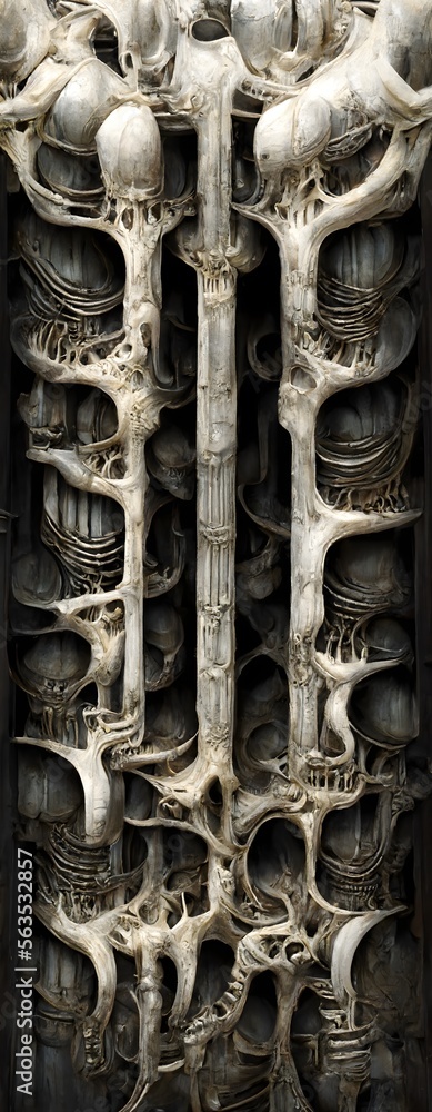 Stockillustratie Hr giger style wall with six straight vertical columns ...
