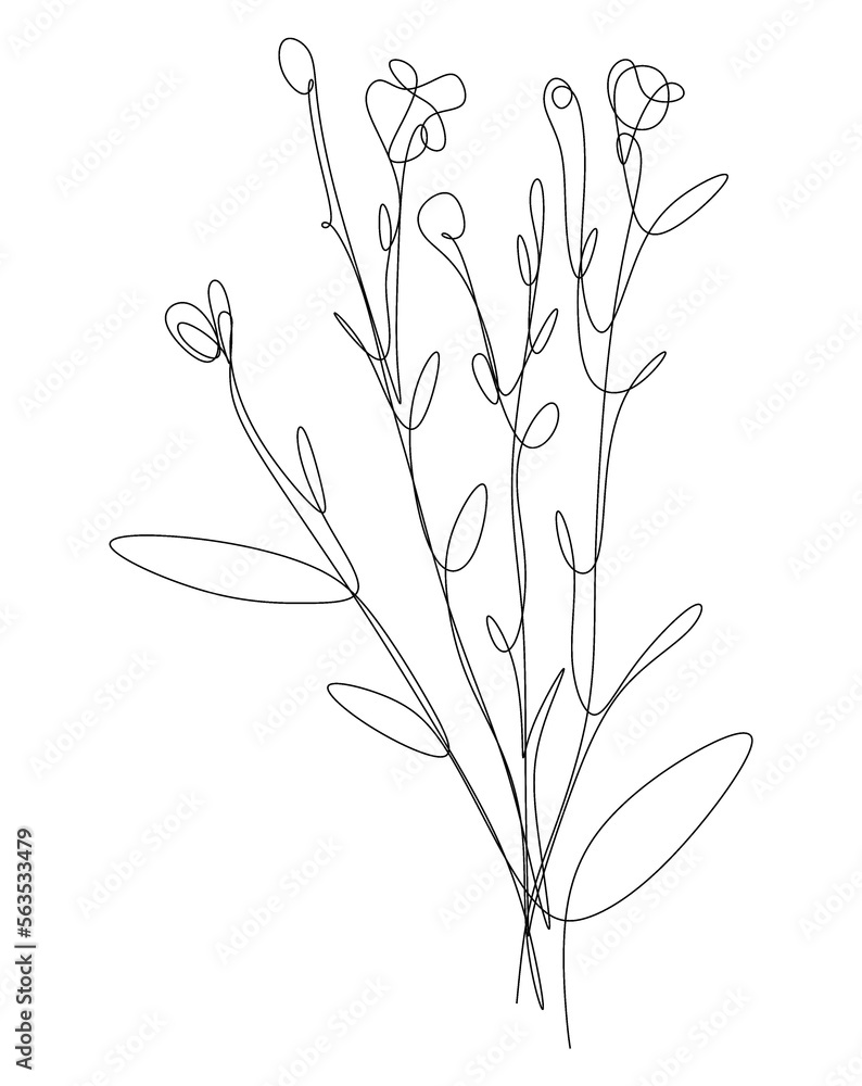 The illustrations and clipart. one line art. a branch of a tree with ...