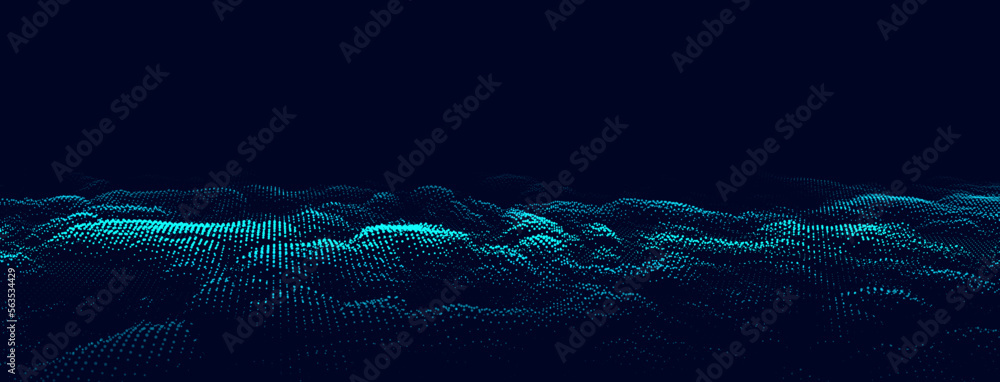 Dynamic Particle Wave Futuristic Blue Point Wave Flow Digital Structure Data Technology