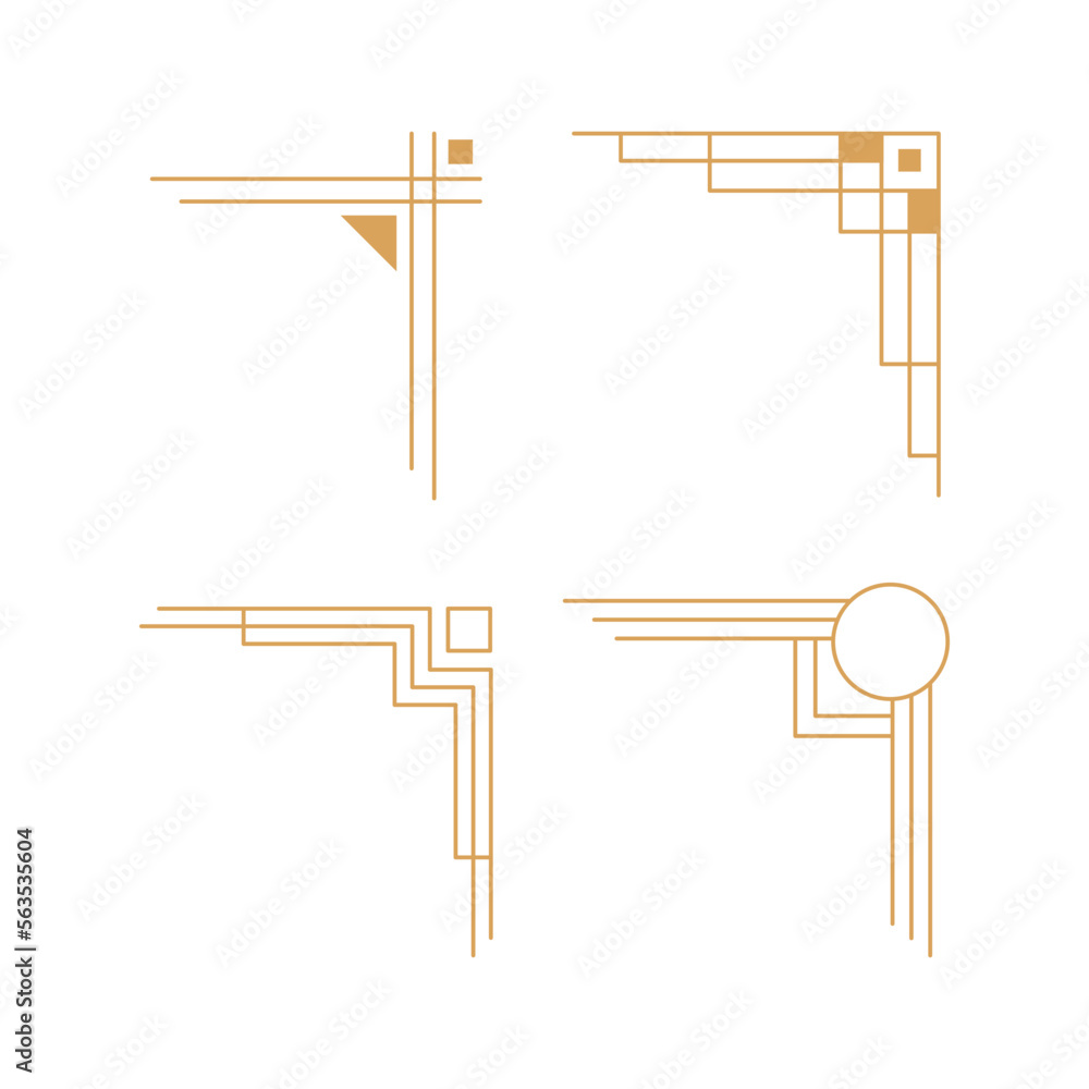 Vintage art deco corner set. Gold geometric template vector in artdeco ...