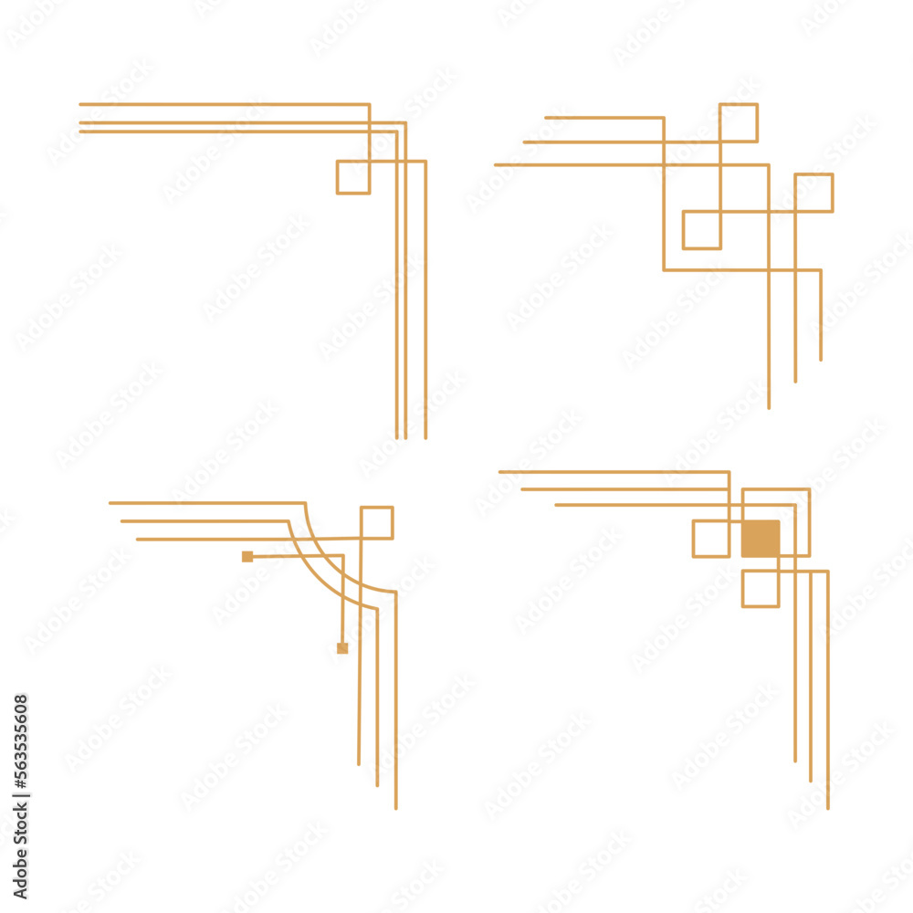 Vintage art deco corner set. Gold geometric template vector in artdeco ...