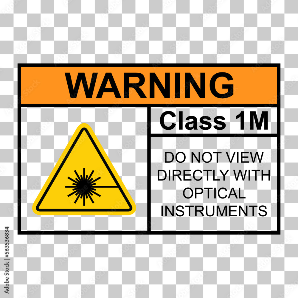 Laser radiation danger class 1M label icon, safety information symbol ...