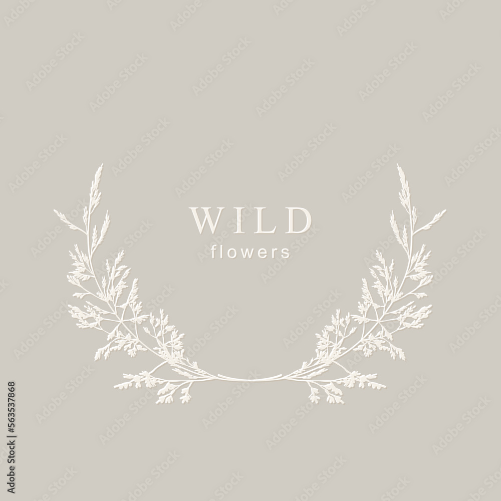 Elegant frame, floral wreath, сircle monogram with hand drawn wild ...