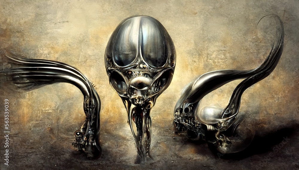 Giger style concept art wallpaper biomechanoid baby alien metallic ...