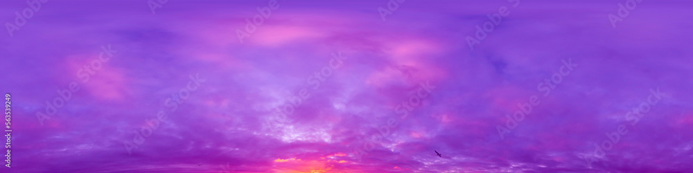 Dark blue magenta twilight sky panorama with Cumulus clouds. Seamless ...