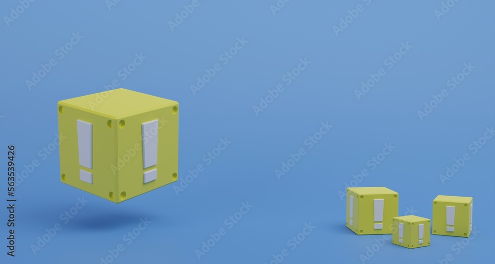 Yellow item box with white exclamation marks sign symbol with blue ...
