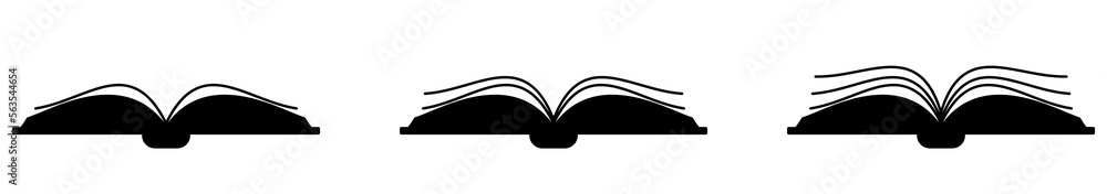Empty open book icon set on transparent background. Blank Book open ...