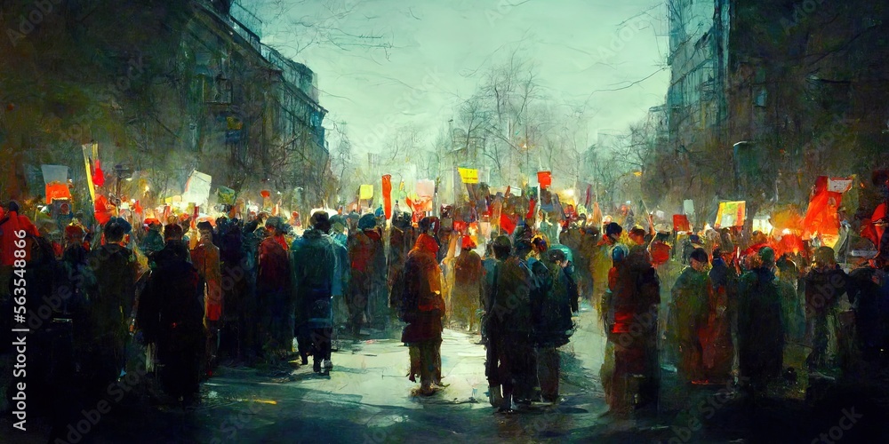 Large group of people protesting.. Big crowd of people on the streets ...