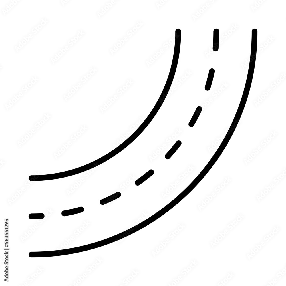 Bend Isolated Silhouette Solid Line Icon with bend, highway, motorway ...