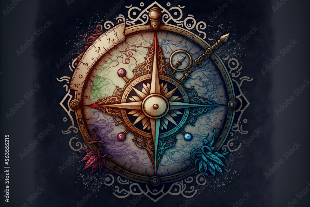 Beautiful compass for a fantasy map, Generative AI Stock Illustration ...