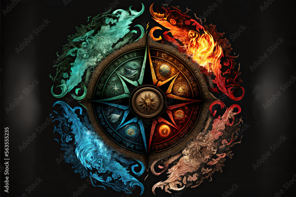 Four elements compass, Generative AI Stock Illustration | Adobe Stock