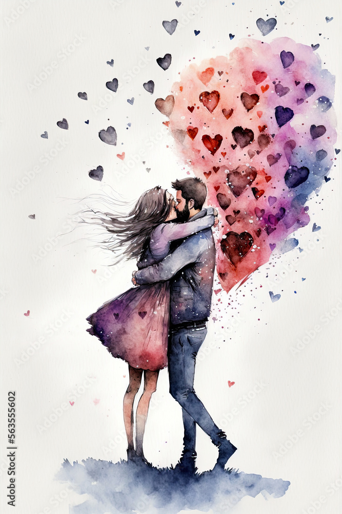 Couple in love hugging and kissing. Young love. ai generated ...