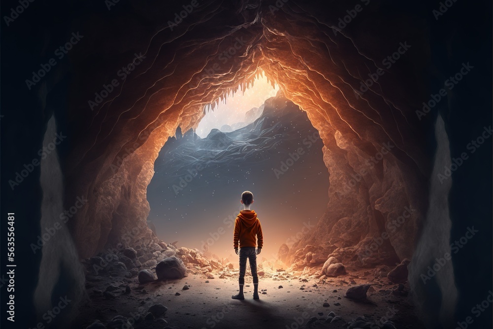 ภาพประกอบสต็อก Boy in a secret cave. illustration. anime. Digital ...