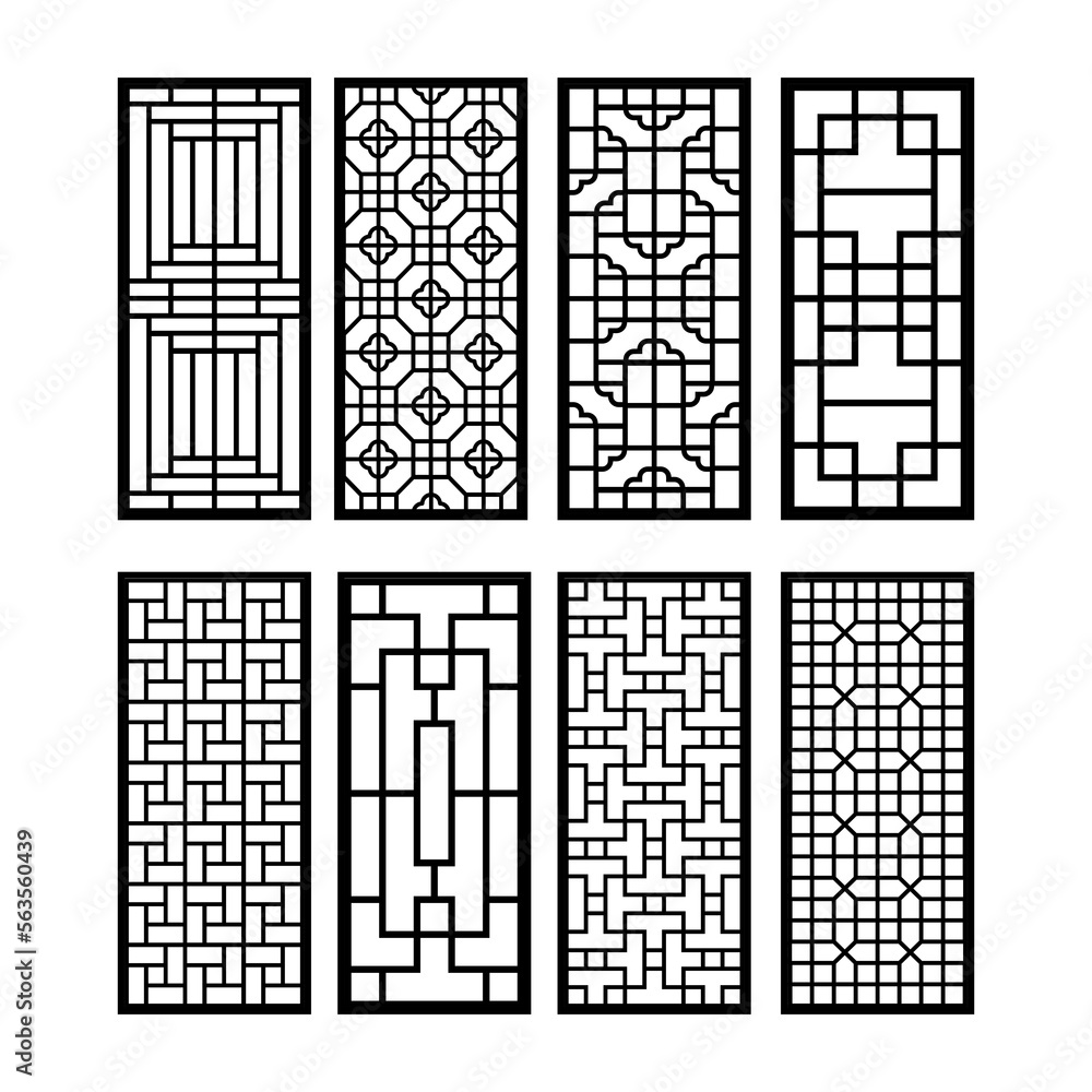 Chinese Ornament Windows and Doors Pattern isolated on white background ...