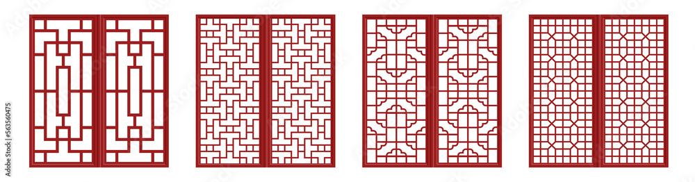 Chinese Ornament Windows and Doors Pattern isolated on white background ...