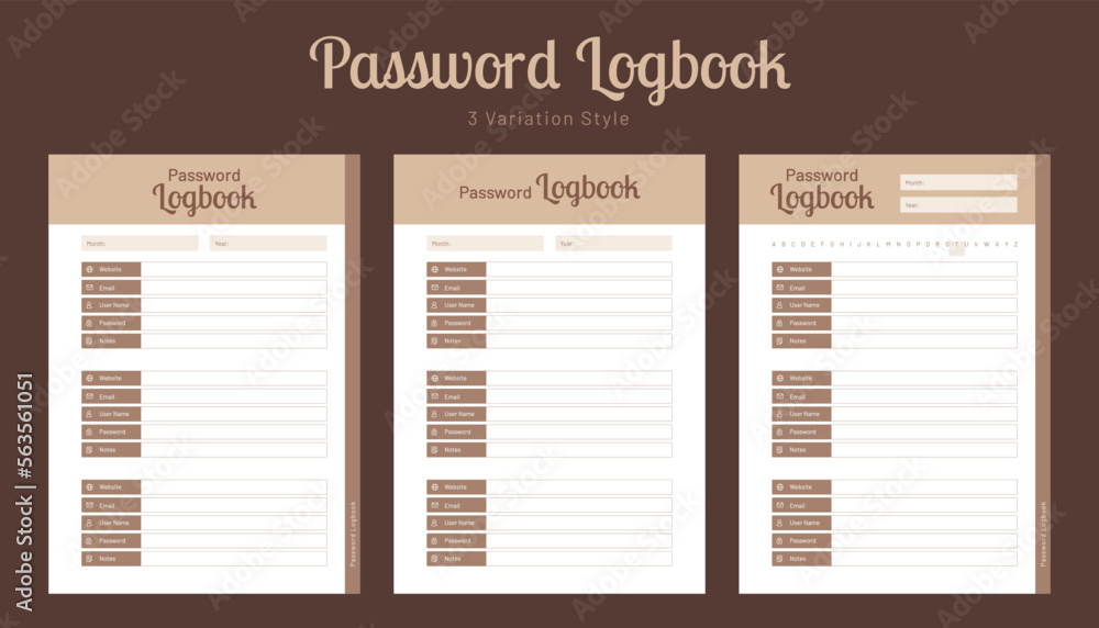 Password log book template and password tracker template design Stock ...