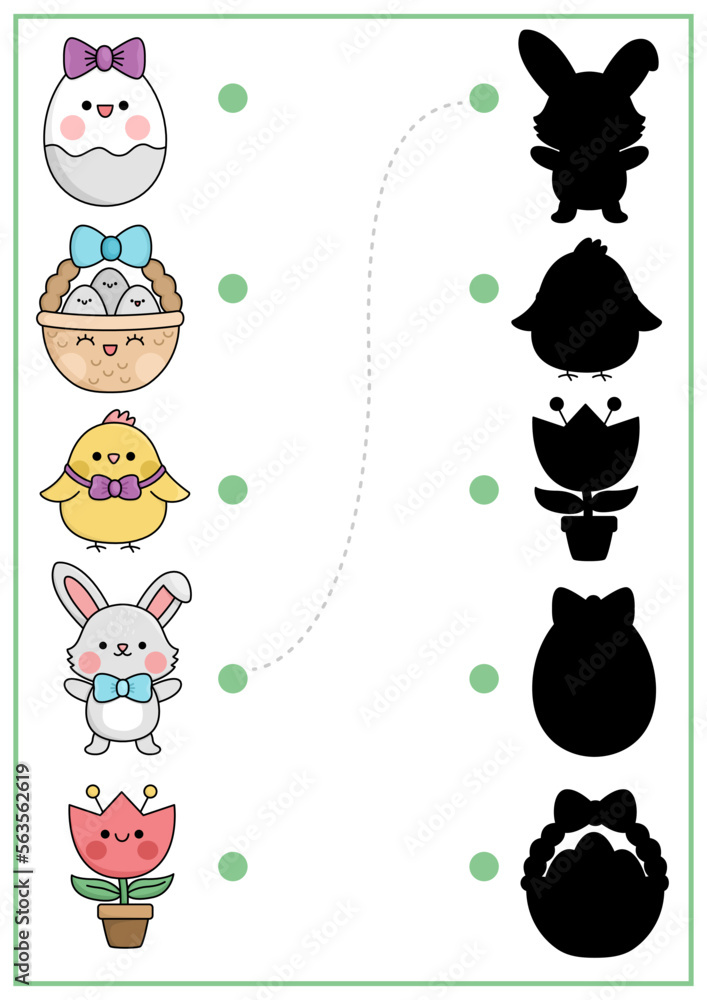 Vetor de Easter shadow matching activity with traditional characters ...