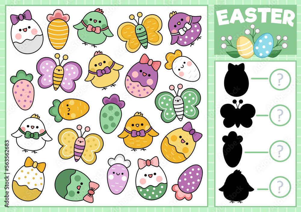 Easter I spy and shadow match game for kids. Searching and counting ...