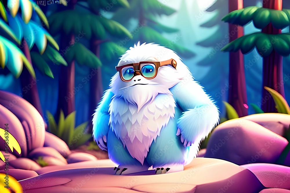 a yeti wearing glasses in a forest made with generative AI made with ...