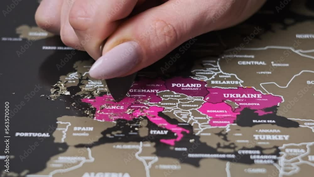 Female Hand Scratching France Country on the Surface of Scratch World ...