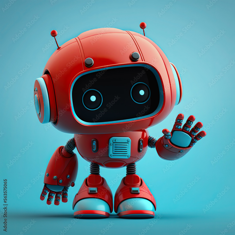 Friendly positive cute cartoon red robot waving its hand. Chatbot ...