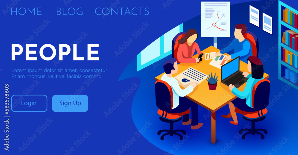 Teamwork website banner template. Business team working with data ...
