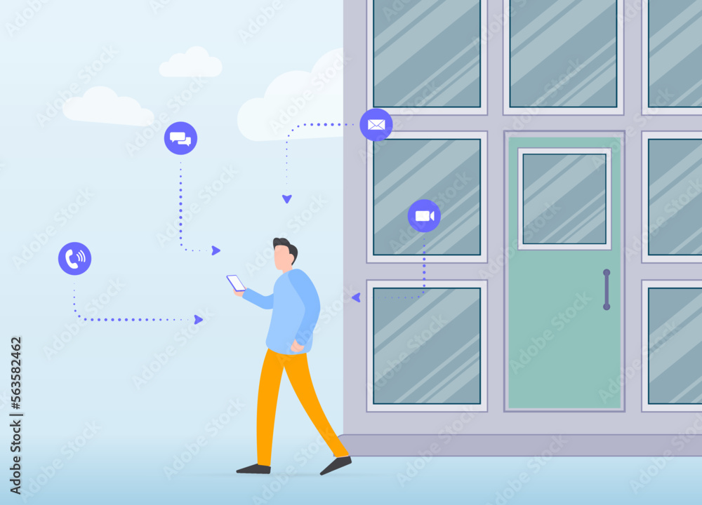 Man leaving work and being bombarded by intrusive calls, audio, video ... Man leaving work and being bombarded by intrusive calls, audio, video ...