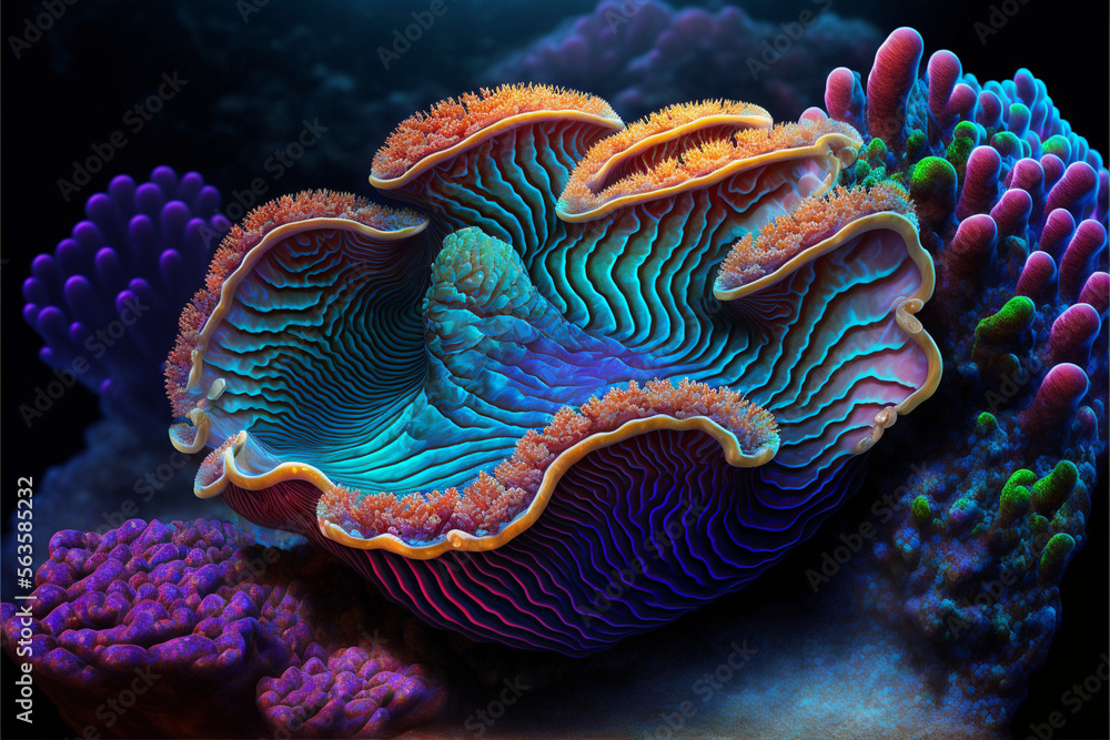 Beautiful giant clam bright colors AI generator Stock Illustration ...