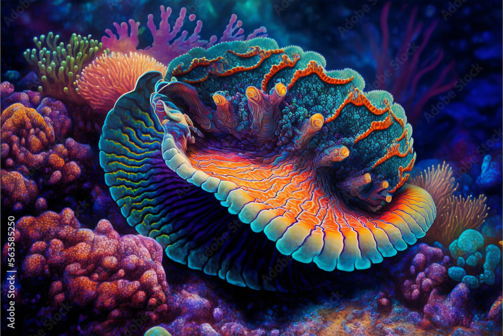 Beautiful giant clam bright colors AI generator Stock Illustration ...