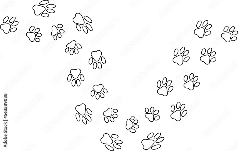 outline paw foot trail print of cat. Dog, puppy outline animal tracks ...
