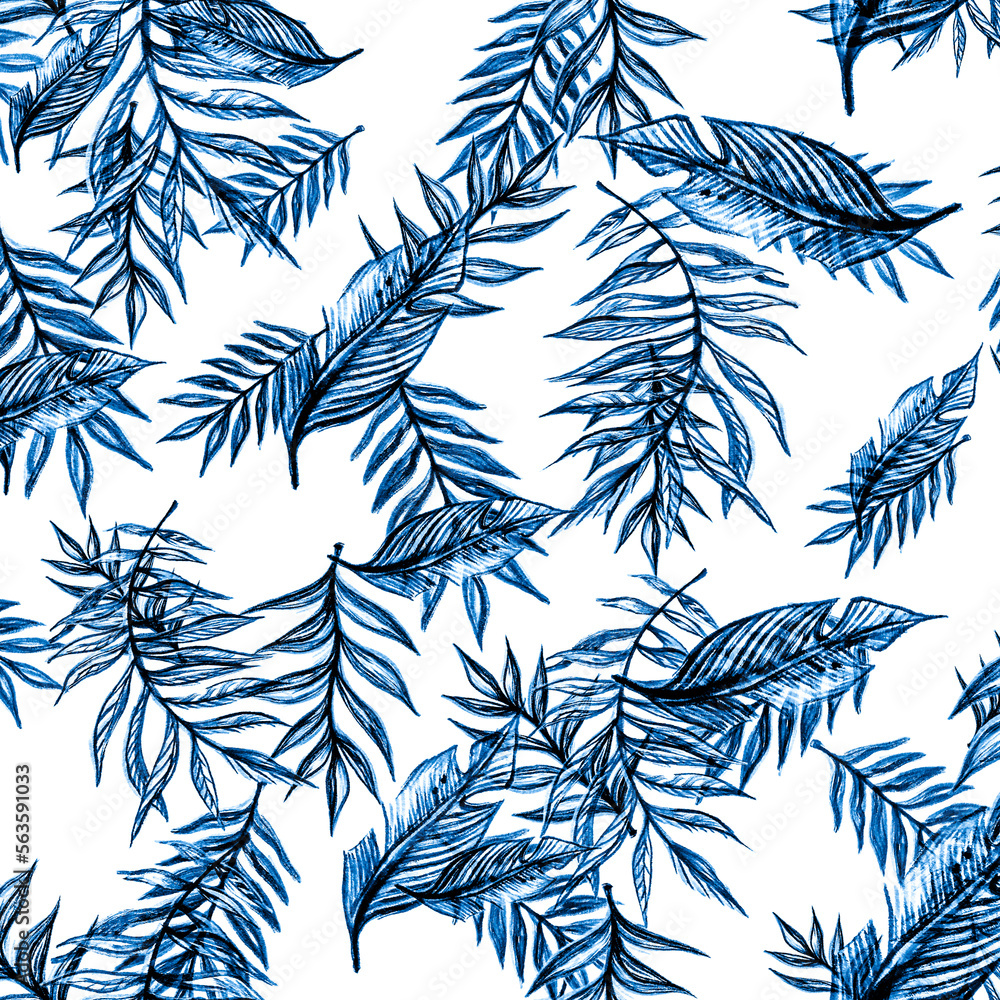 Pattern Tropical. White Abstract Foliage. Sea Leaf Tropical Outline ...