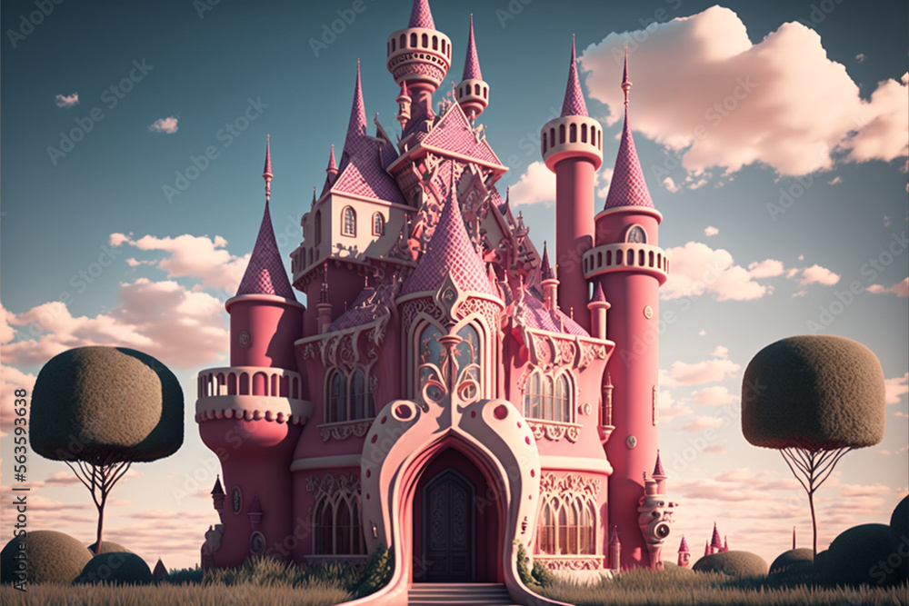Princess pink castle cartoon generated AI Stock Illustration | Adobe Stock