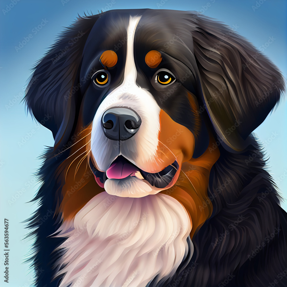 Barnese mountain dog with open mouth and broken teeth, gradient ...