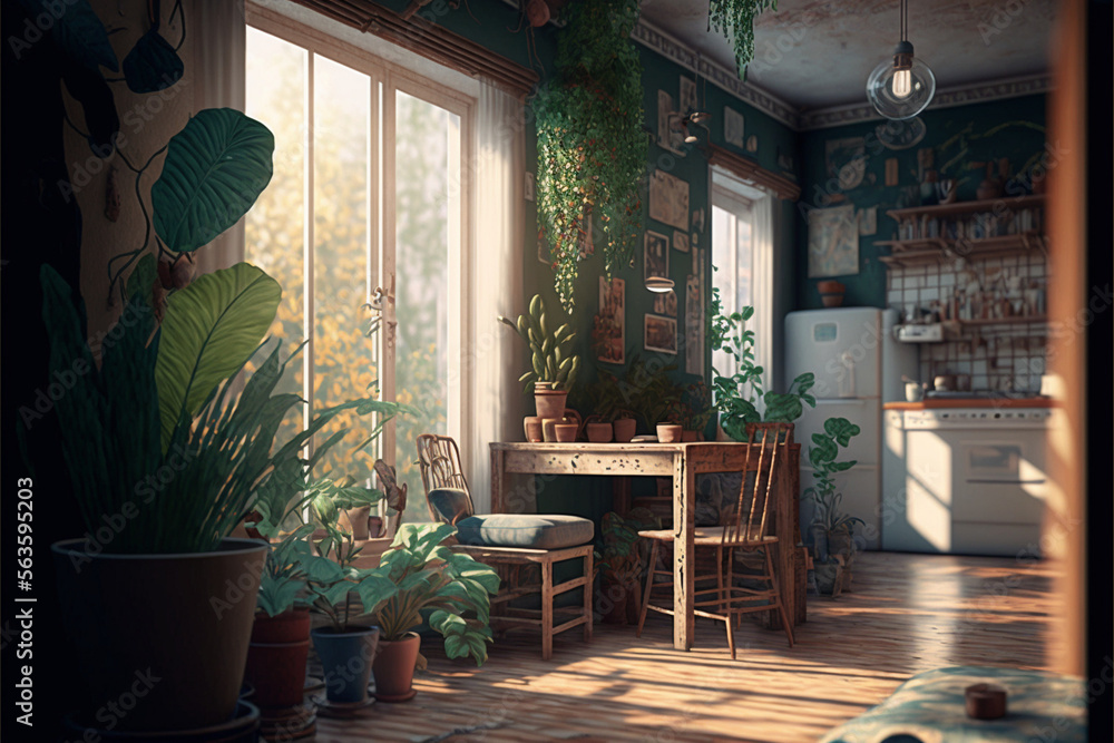 Solarpunk aesthetic visual aesthetic lots of furnitu AI generated Stock ...