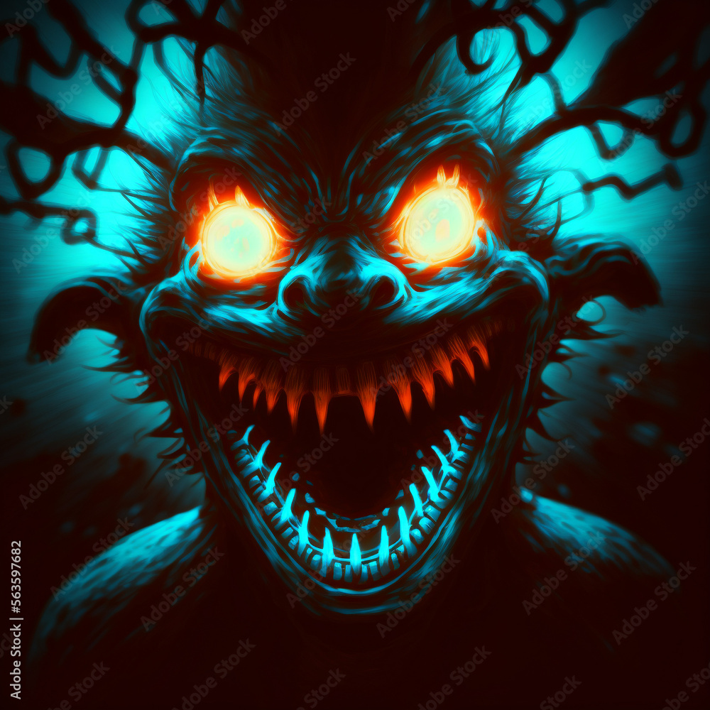 ภาพประกอบสต็อก Illustration of a monster with glowing eyes and scary ...