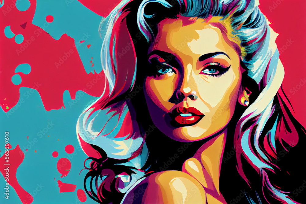Portrait Von Sexy Pin Up Girl Im Bunten Pop Art Retro Comic Stil