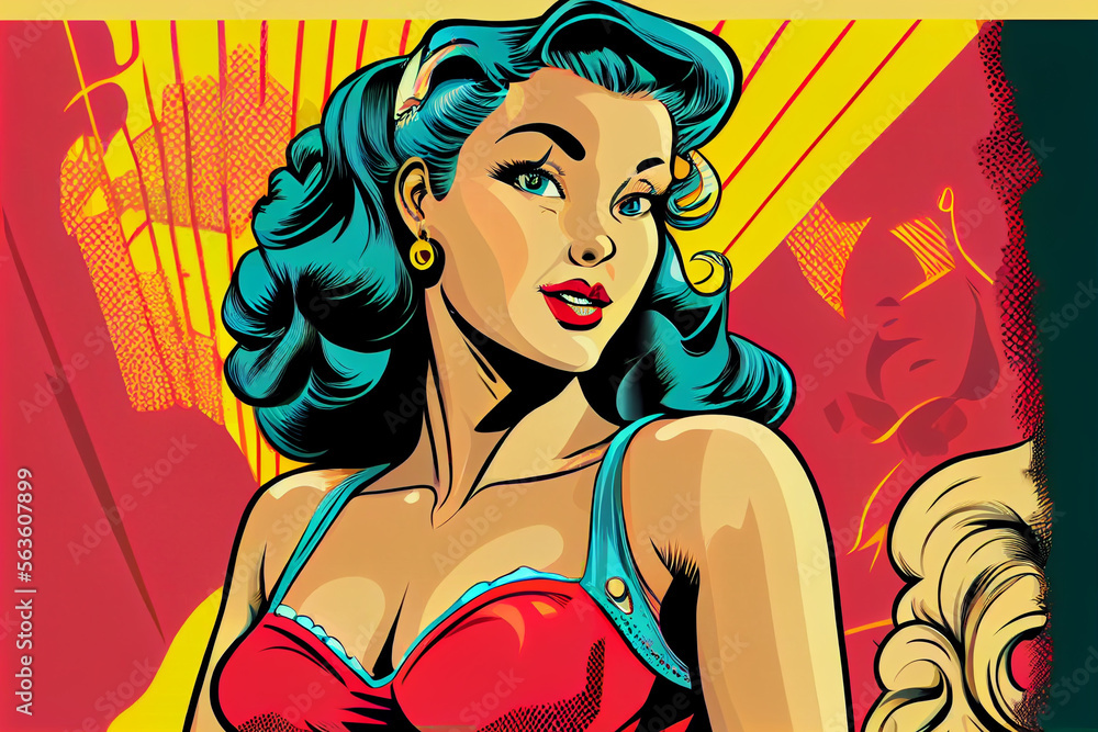 Portrait Von Sexy Pin Up Girl Im Bunten Pop Art Retro Comic Stil