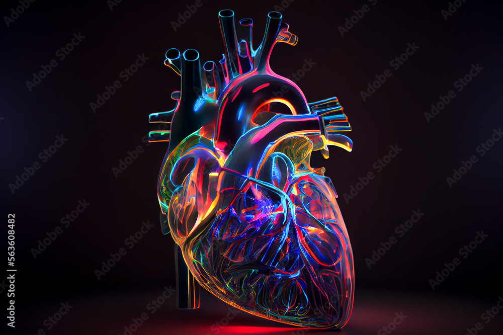 Anatomical model of human heart, ai illustration. Heart hologram Stock ...