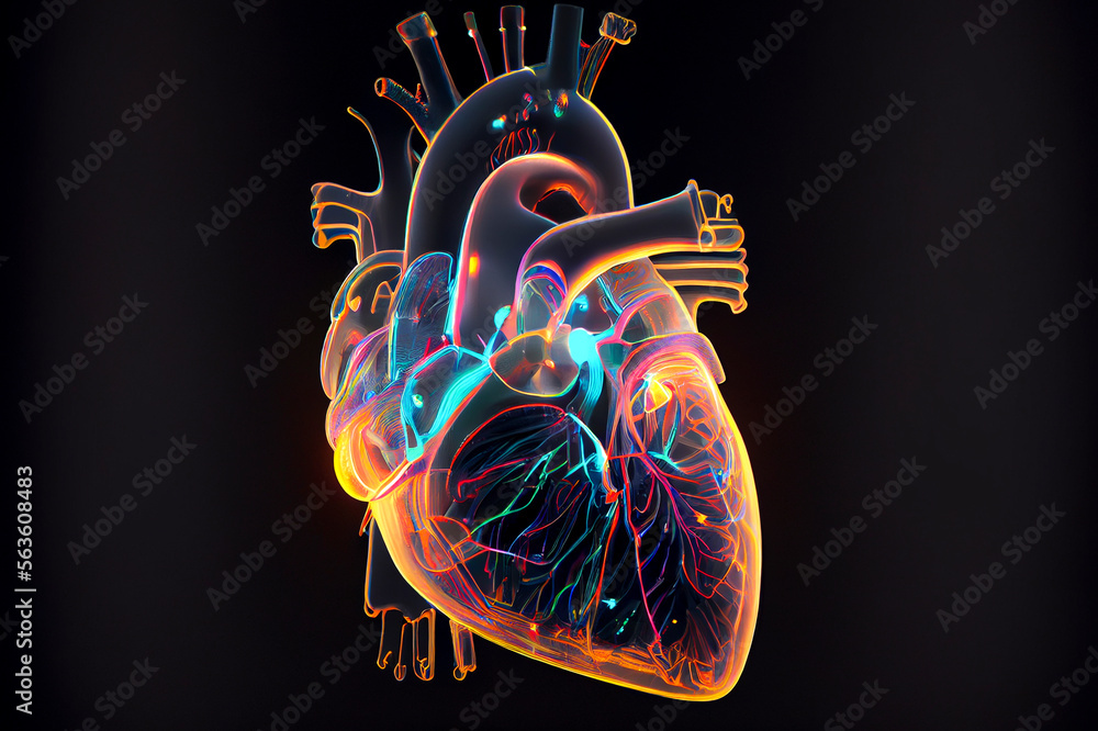 Anatomical model of human heart, ai illustration. Heart hologram Stock ...