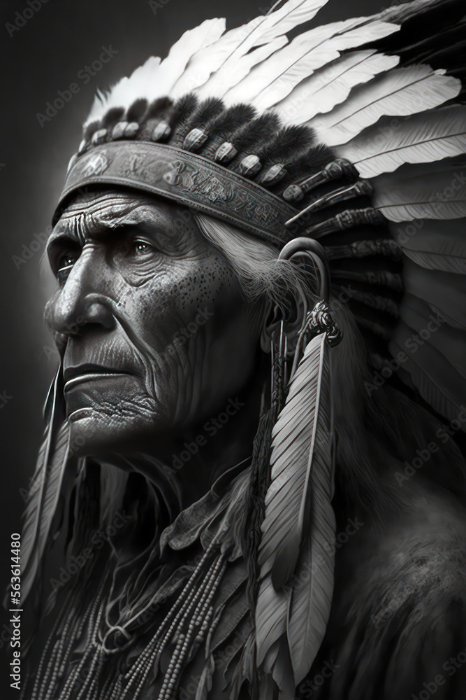 Generative AI illustration of highly detialed pencil drawing of Native ...