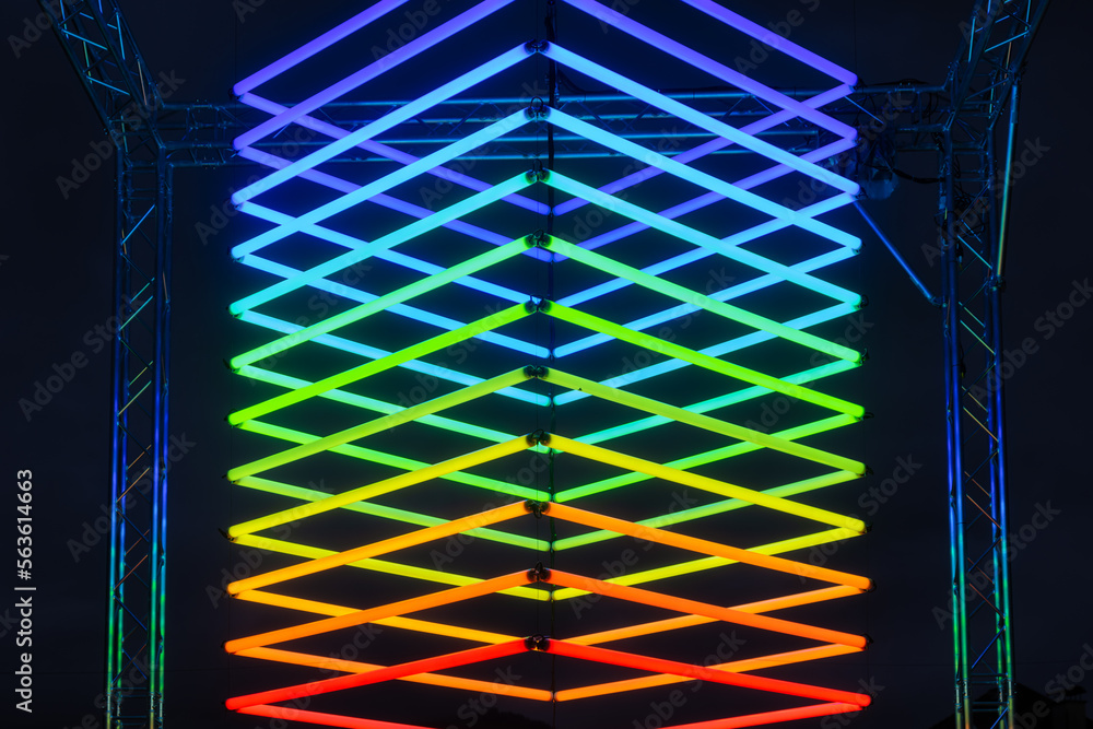 Neon lights as a background. Installation of neon lines for the design ...