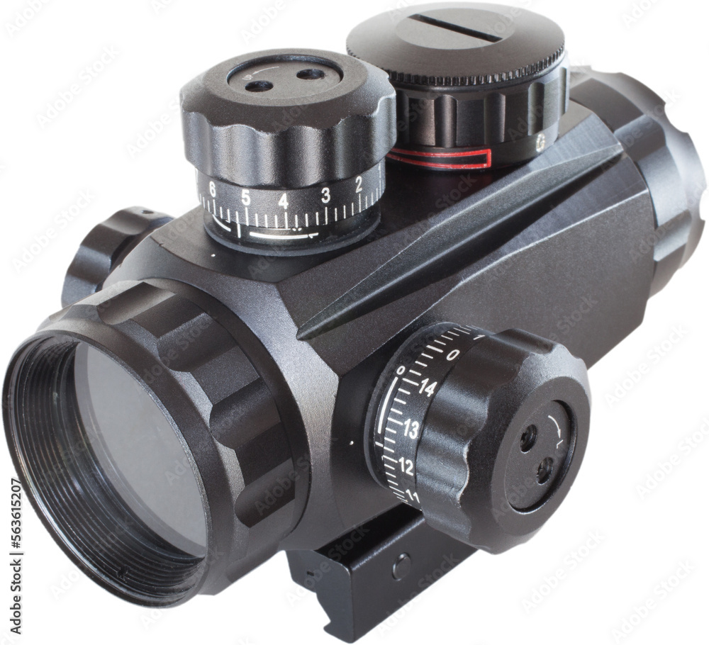 Rifle scope with a red dot for an assault rifle Stock Photo | Adobe Stock