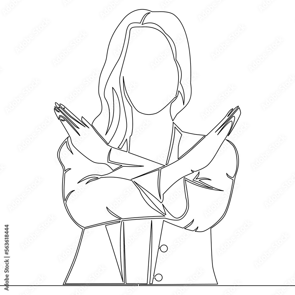 Continuous line drawing woman crossing arms and saying no gesture ...