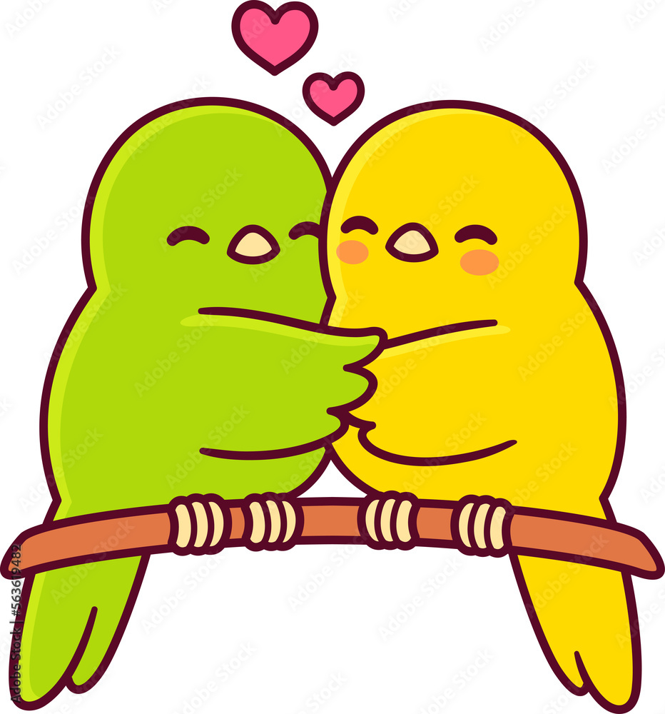 Cute cartoon birds couple hugging Stock Photo | Adobe Stock