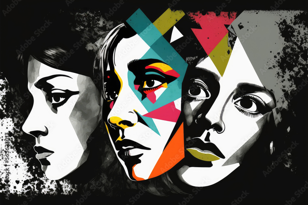 Abstract human many faces expression, dark emotion and uncertain mental ...