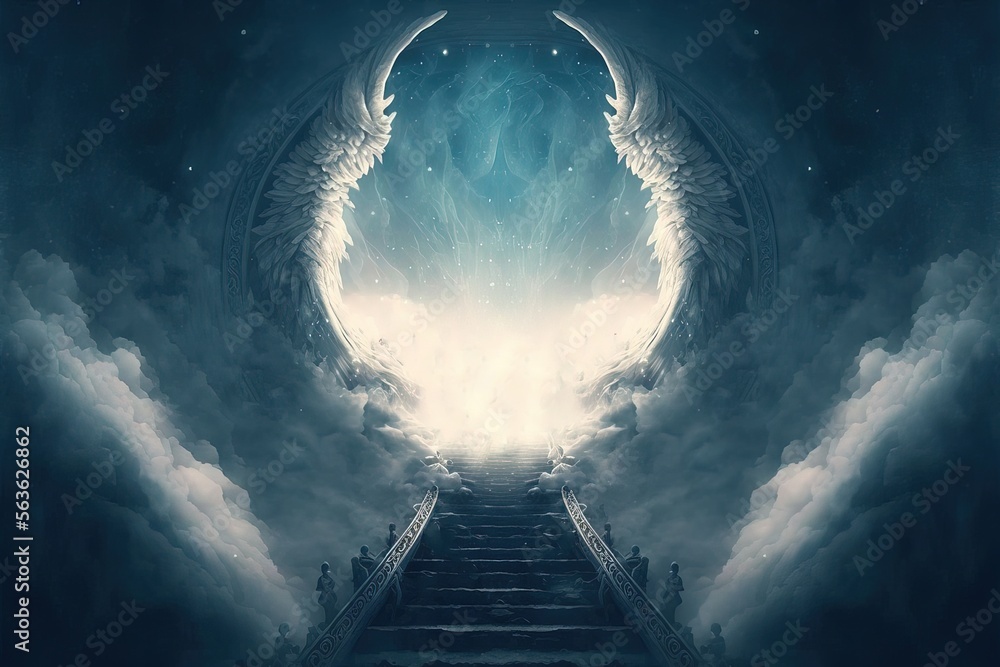 entrée au paradis, passage céleste dans les nuages, illustration ...