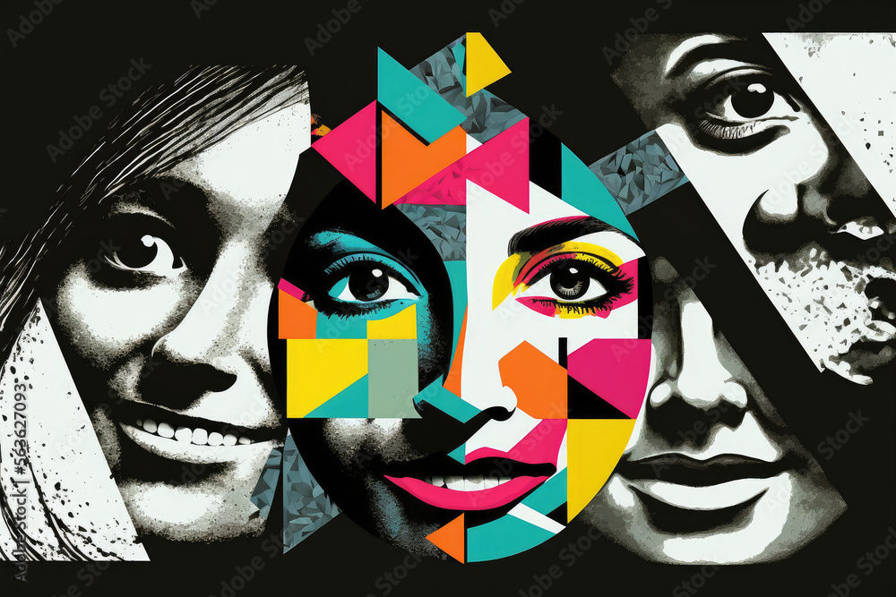 Abstract human many faces expression, dark emotion and uncertain mental ...