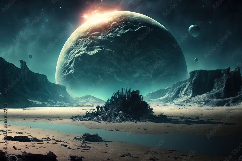 Paysage de planète inconnue, monde alien dans l'espace étrange et ...