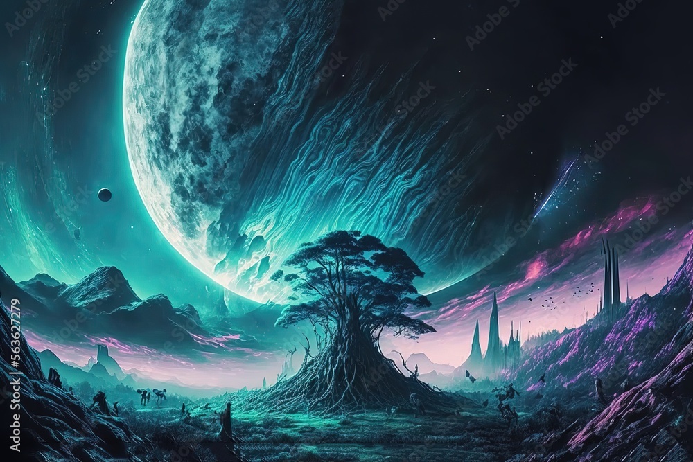 Paysage de planète inconnue, monde alien dans l'espace étrange et ...