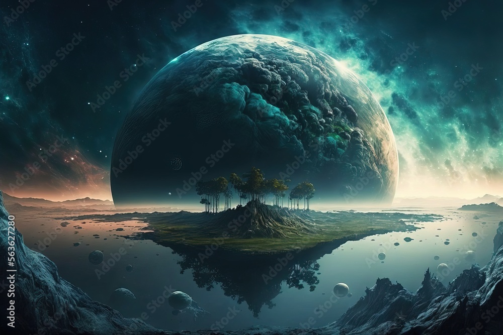 Paysage de planète inconnue, monde alien dans l'espace étrange et ...